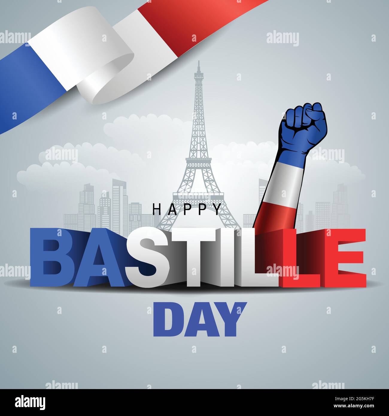 happy Bastille day. vector illustration of French flag and 3d letter ...