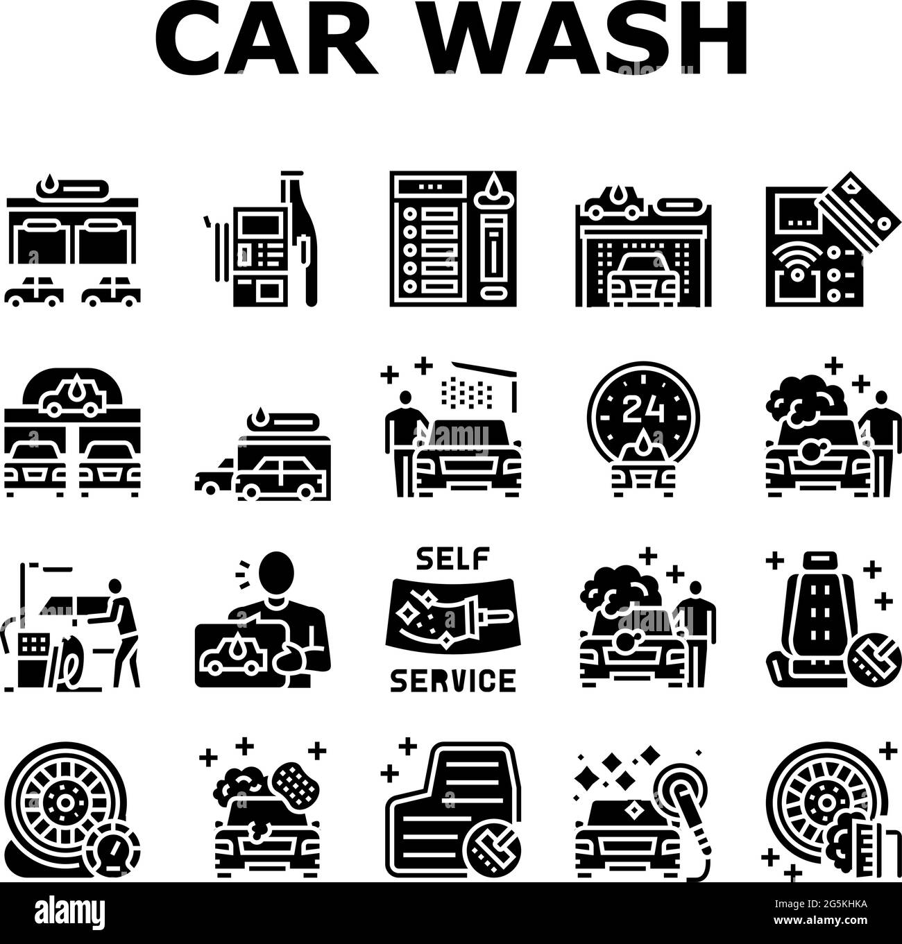Self Service Car Wash Collection Icons Set Vector Stock Vector Image ...