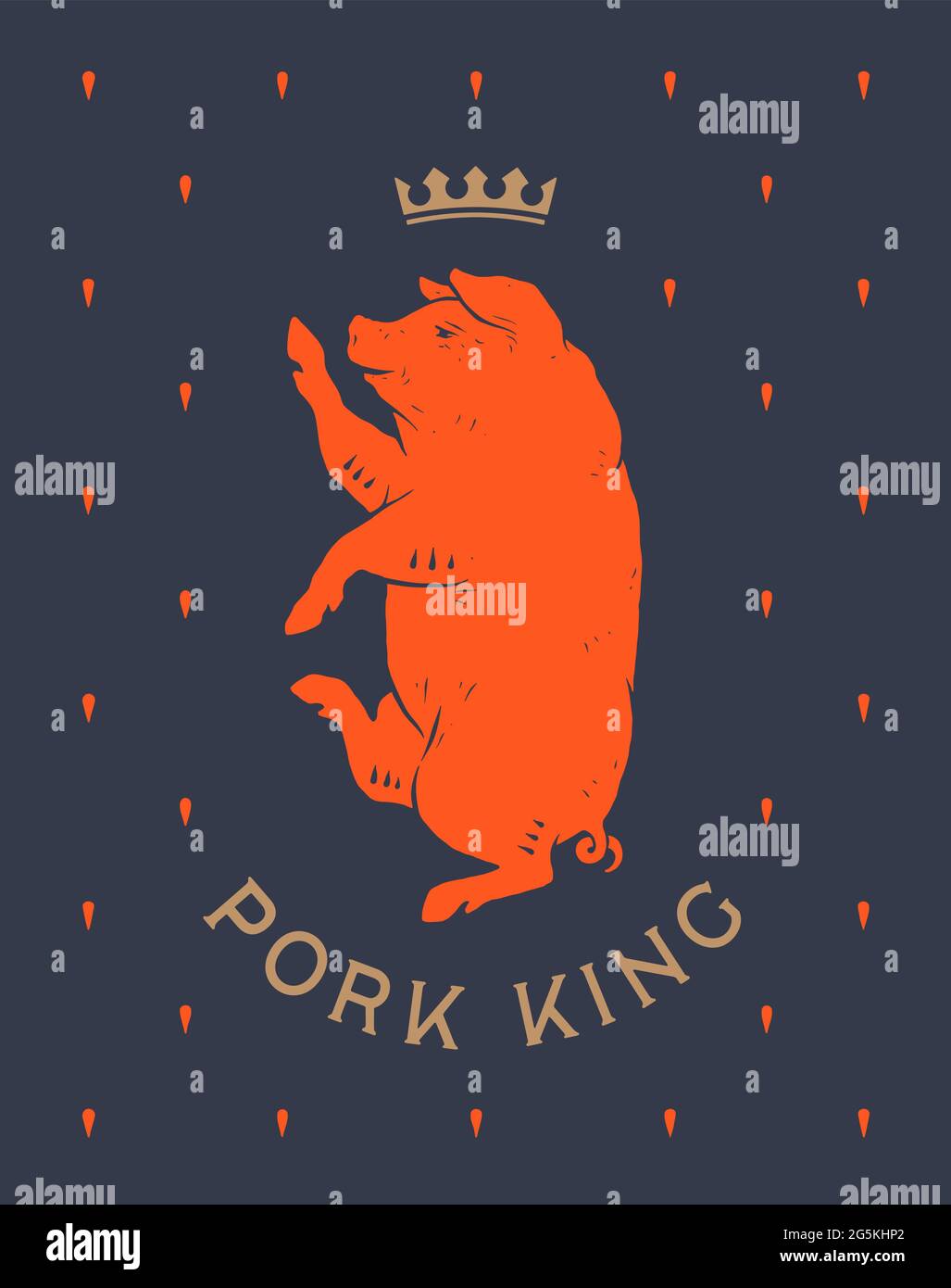 Pork, pig. Template Label. Vintage retro print, tag, label with king ...