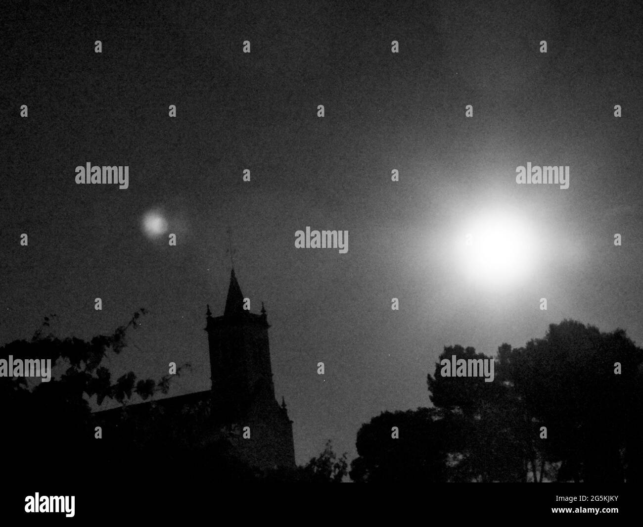 Night starry sky moon Black and White Stock Photos & Images - Alamy