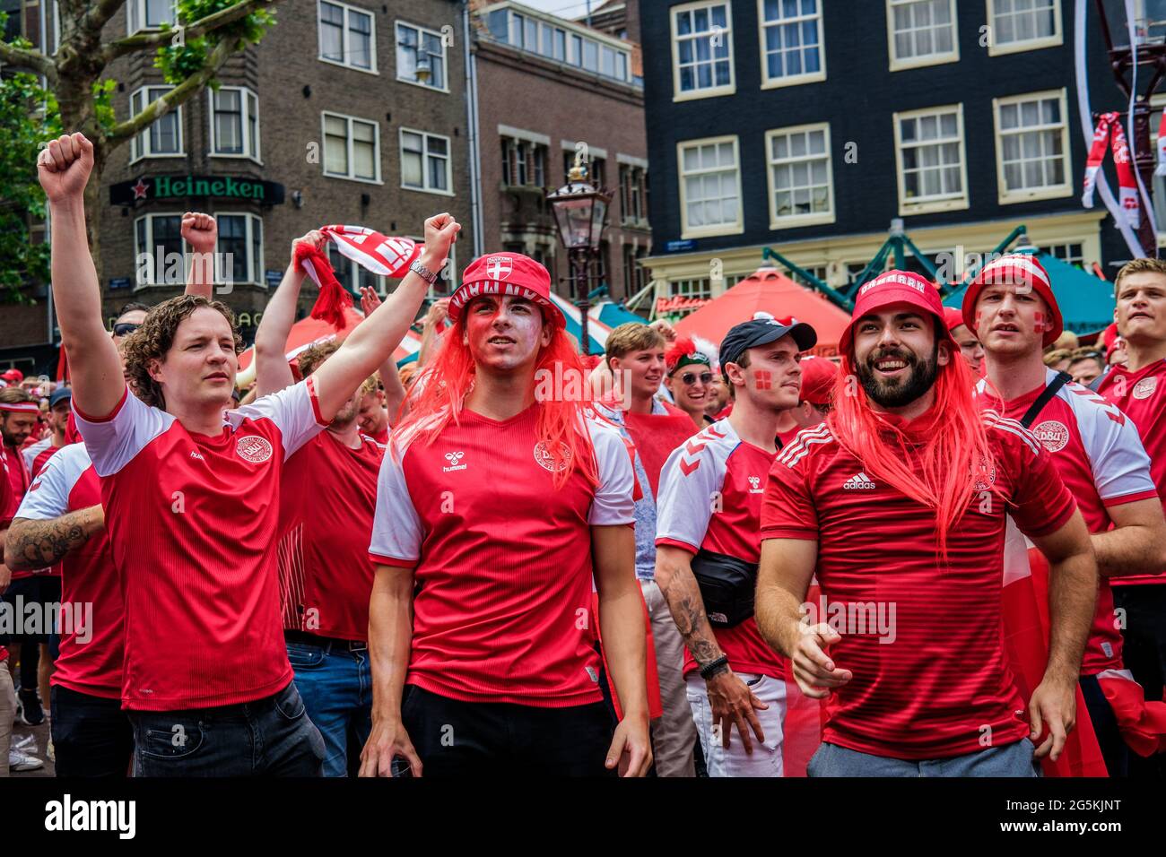 Amsterdam, Netherlands. 26th, June 2021. Danish football fans dressed ...