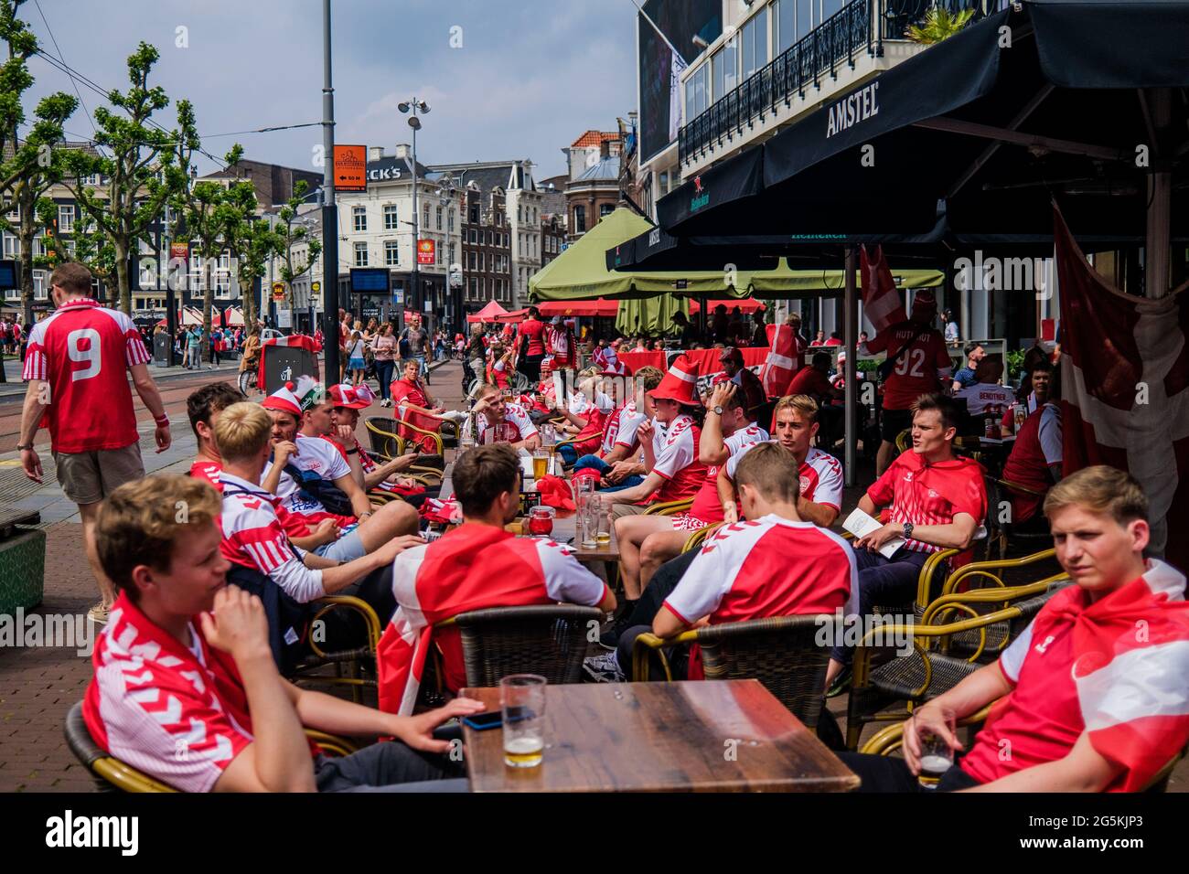 Amsterdam, Netherlands. 26th, June 2021. Danish football fans dressed ...