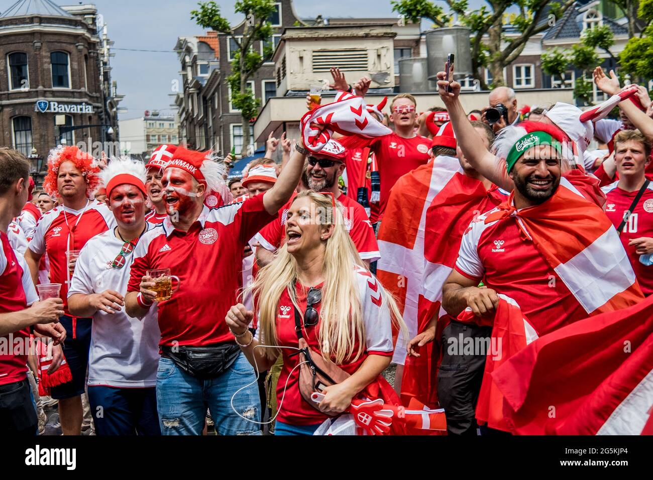 Amsterdam, Netherlands. 26th, June 2021. Danish football fans dressed ...