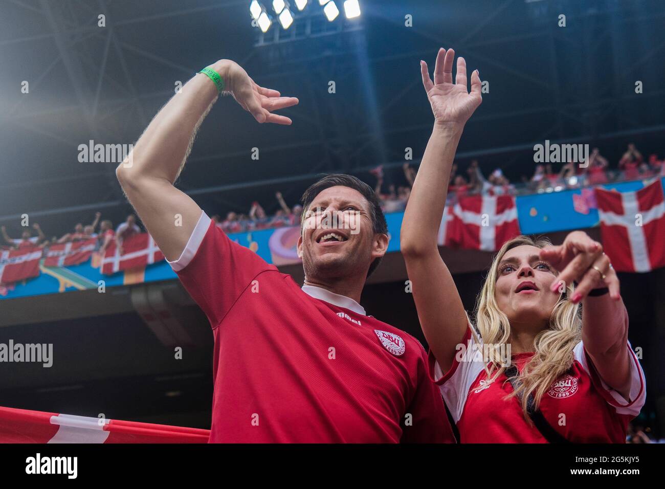 Amsterdam, Netherlands. 26th, June 2021. Danish football fans dressed ...