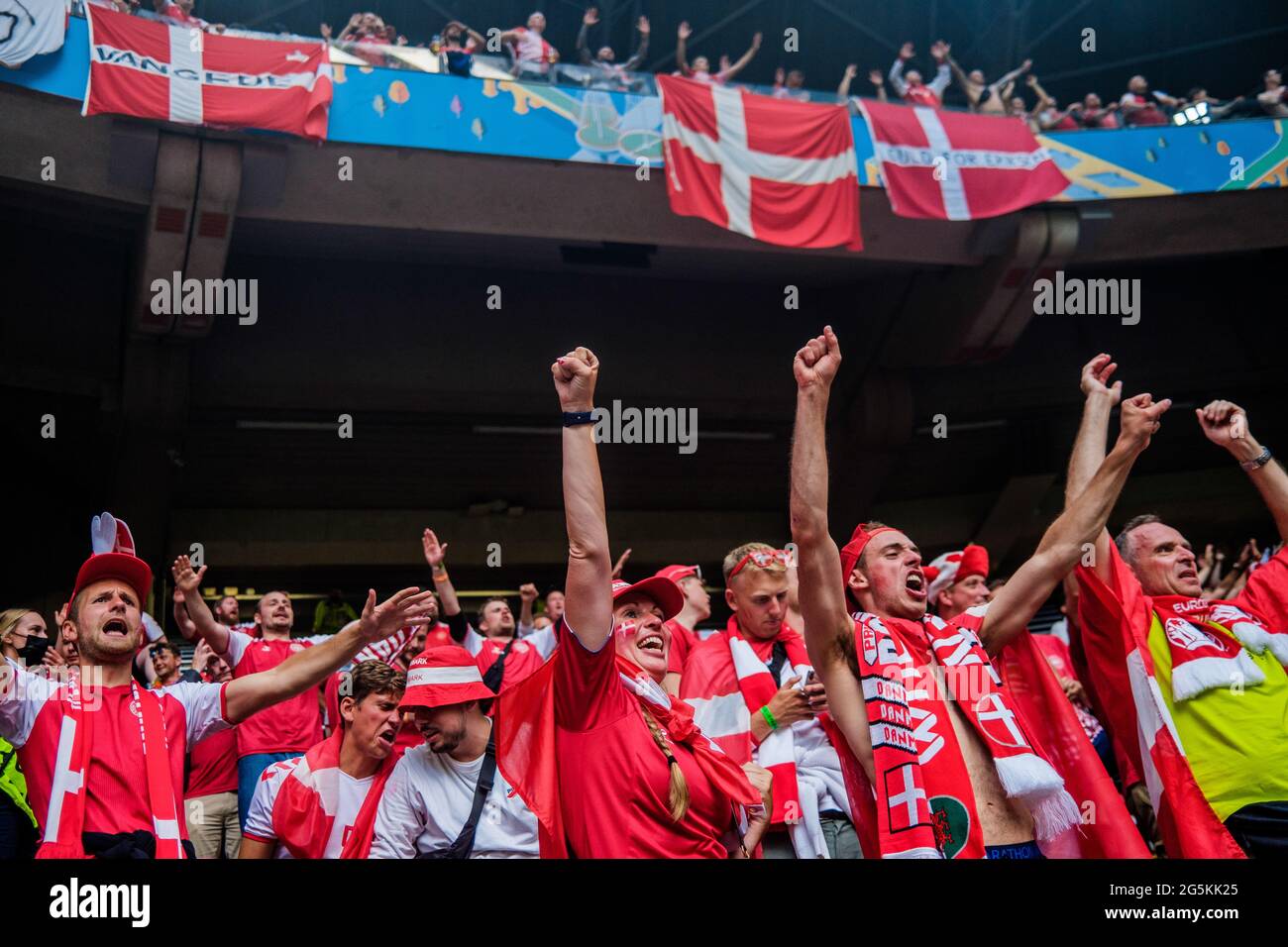 Amsterdam, Netherlands. 26th, June 2021. Danish football fans dressed ...