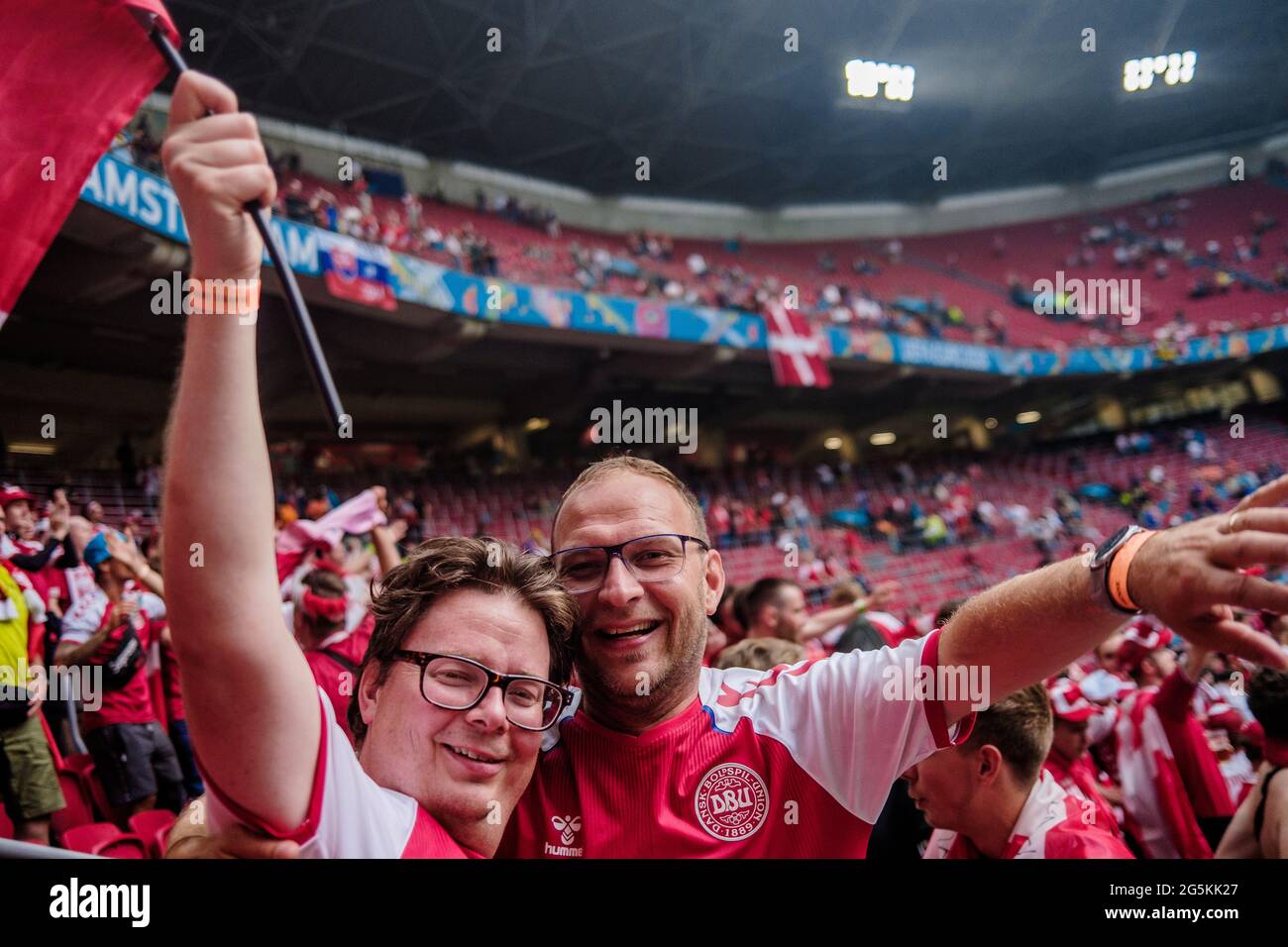 Amsterdam, Netherlands. 26th, June 2021. Danish football fans dressed ...