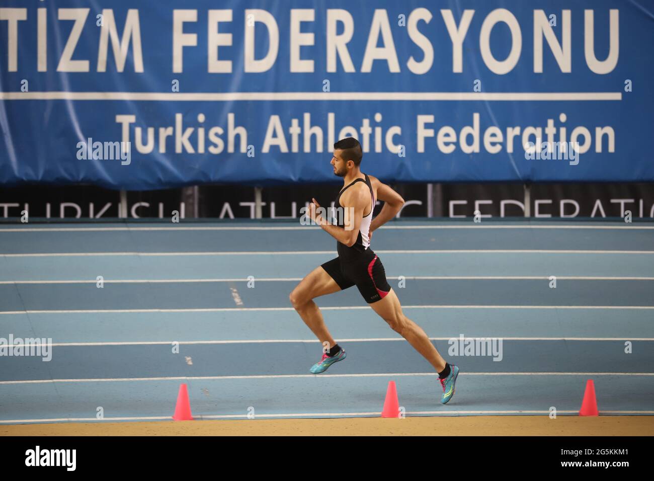 ISTANBUL, TURKEY - MARCH 07, 2021: Undefined athlete running during ...