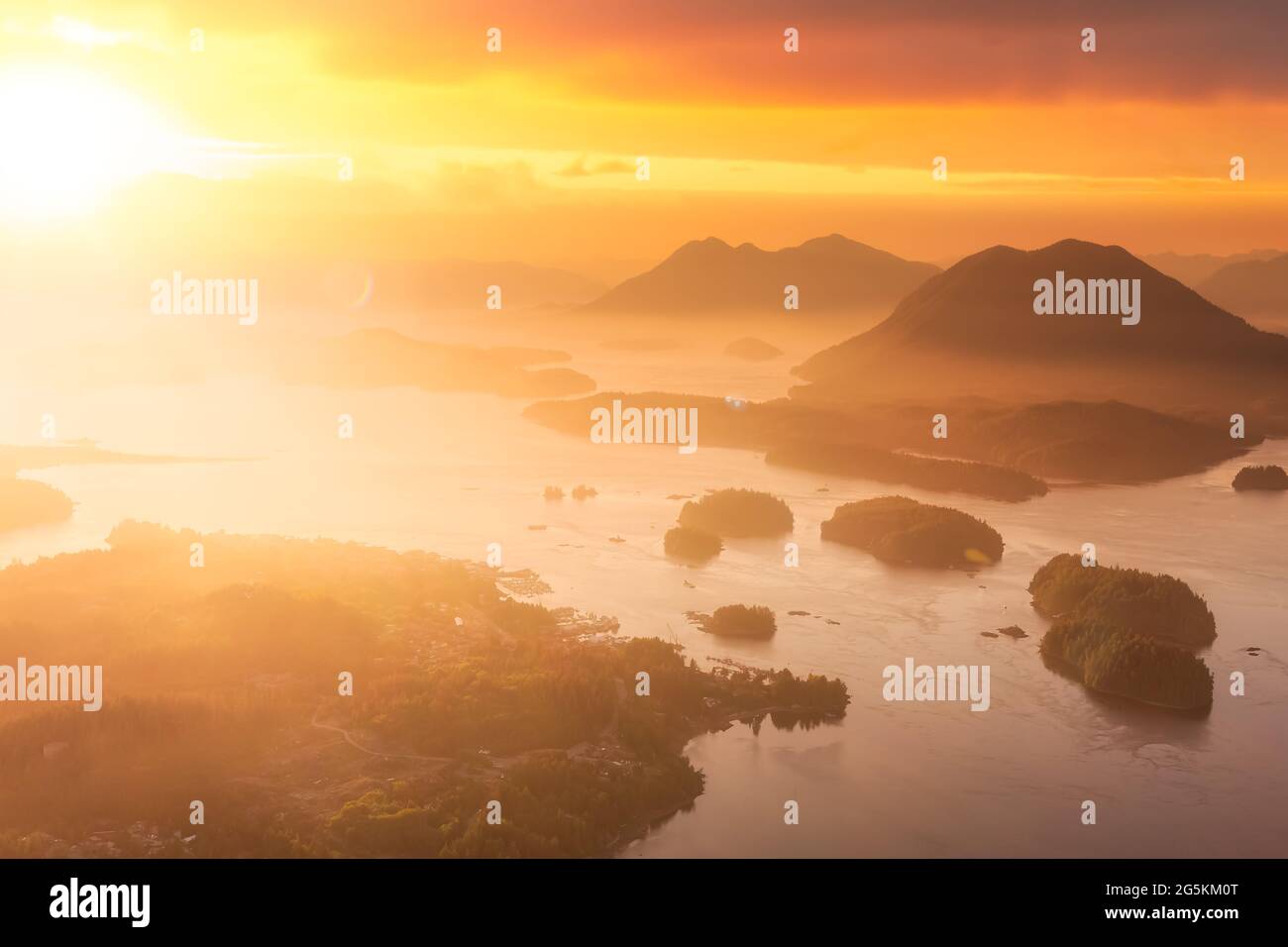 Aerial seascape view from an airplane on the Pacific Ocean West Coast ...