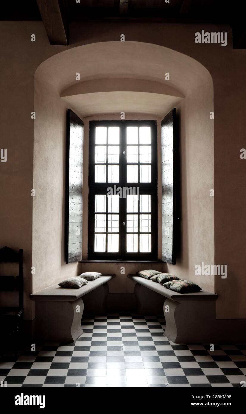 interior view of window in the old (Zavattarello) Medieval castle in ...