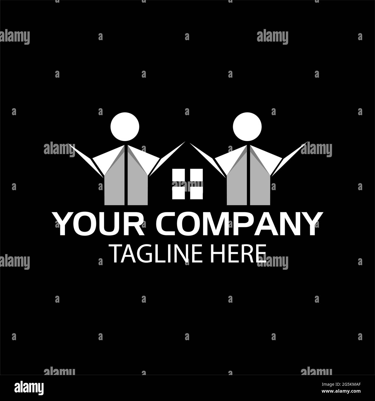 Paper person logo, flat design. people and house origami on black ...