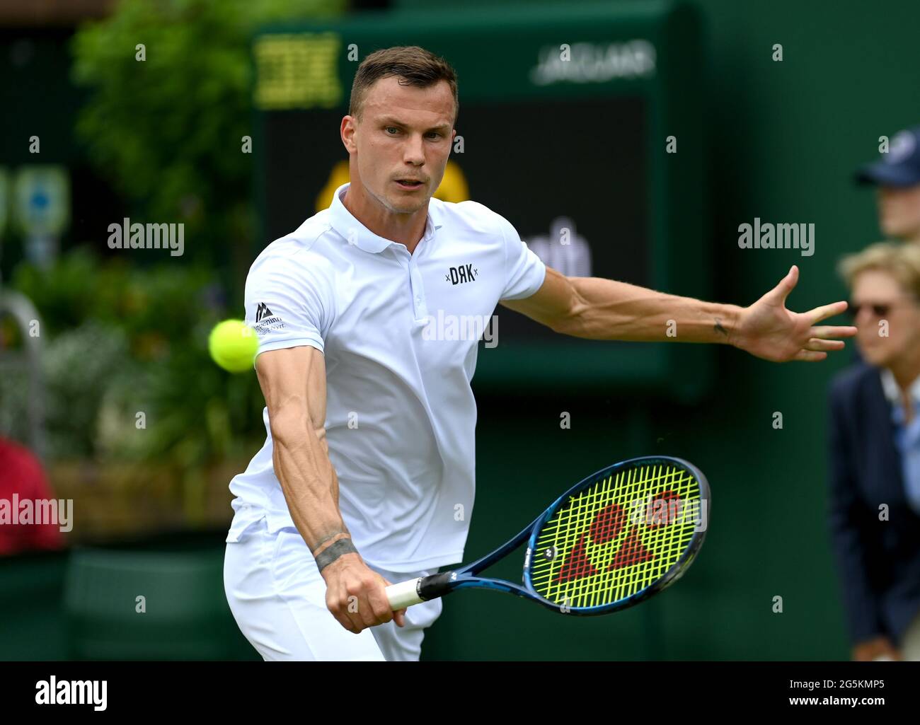 Marton Fucsovics in action during his match against Jannik Sinner on ...
