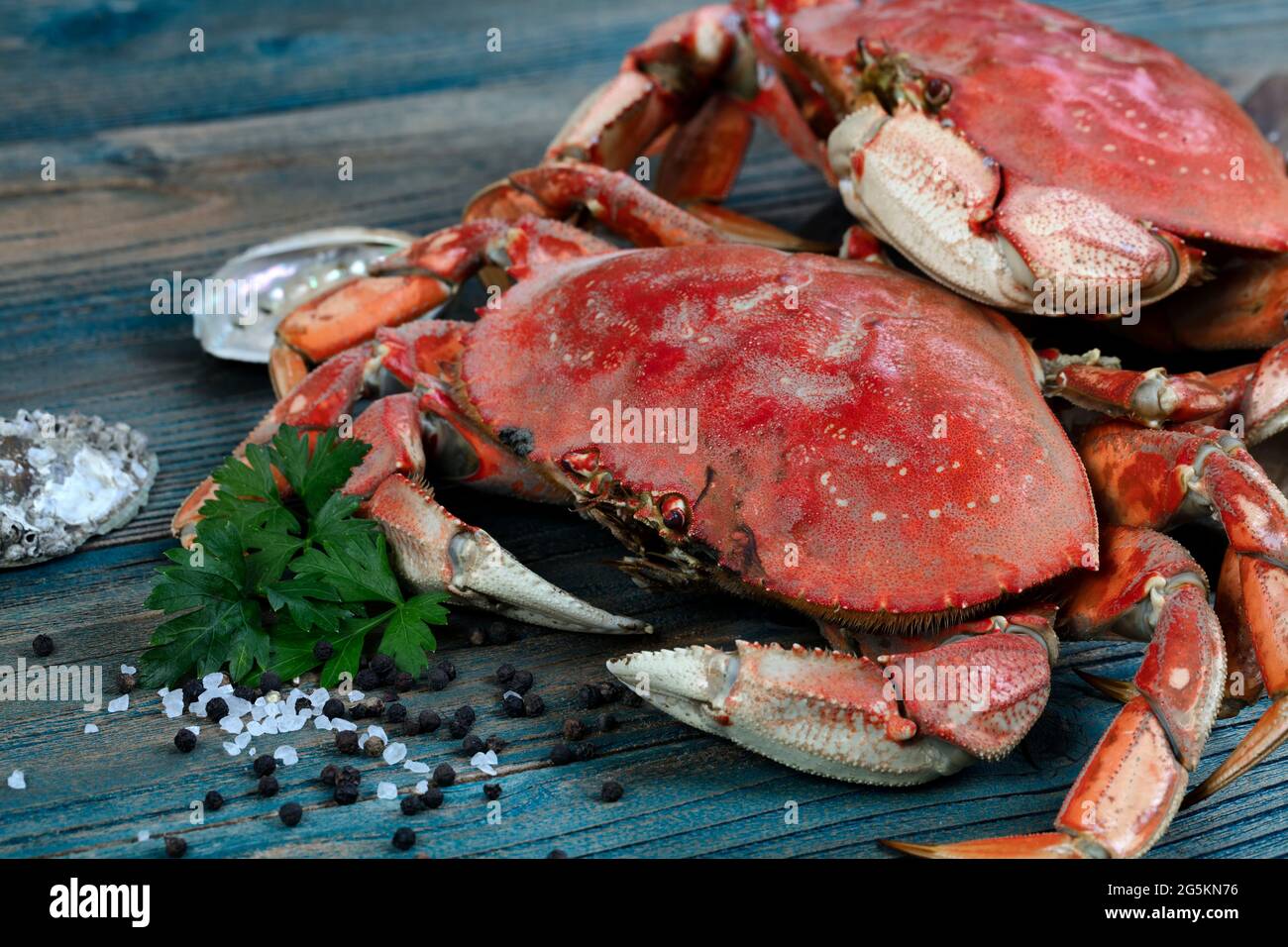 Freshly cooked crab with other ingredients in close up view for seafood ...