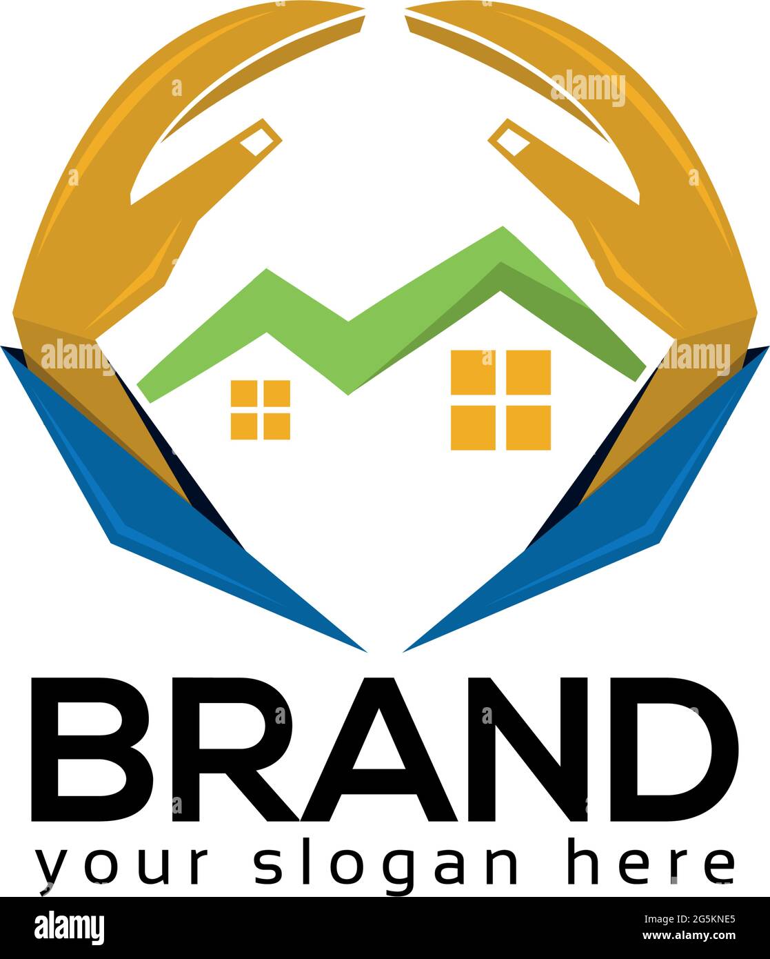 House protects logo template, hand and lamp icon Stock Vector Image ...
