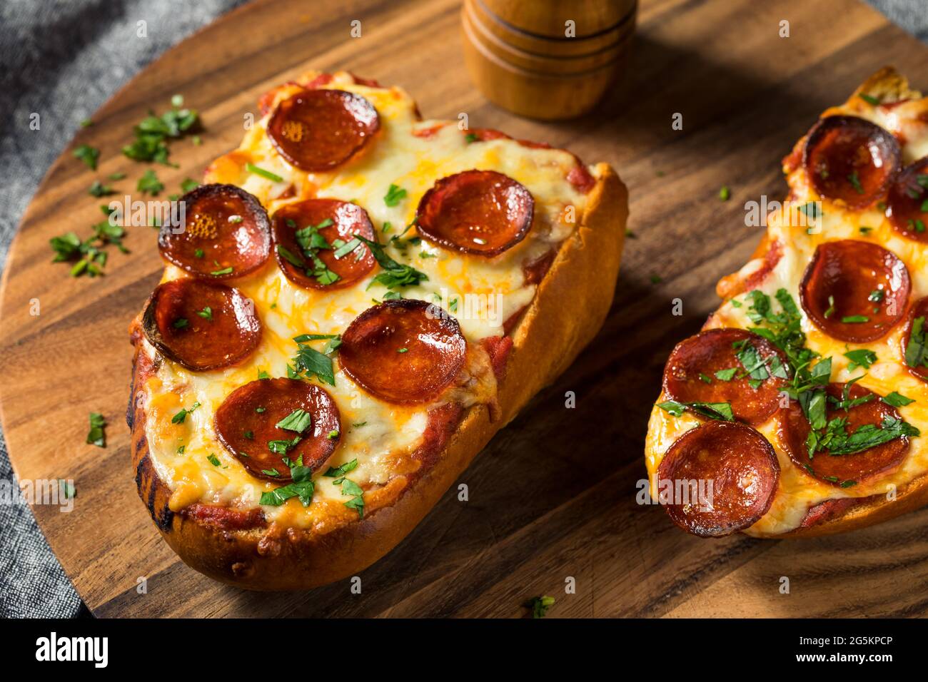 Homemade Pepperoni Pizza Bread Loaf with Basil Stock Photo - Alamy