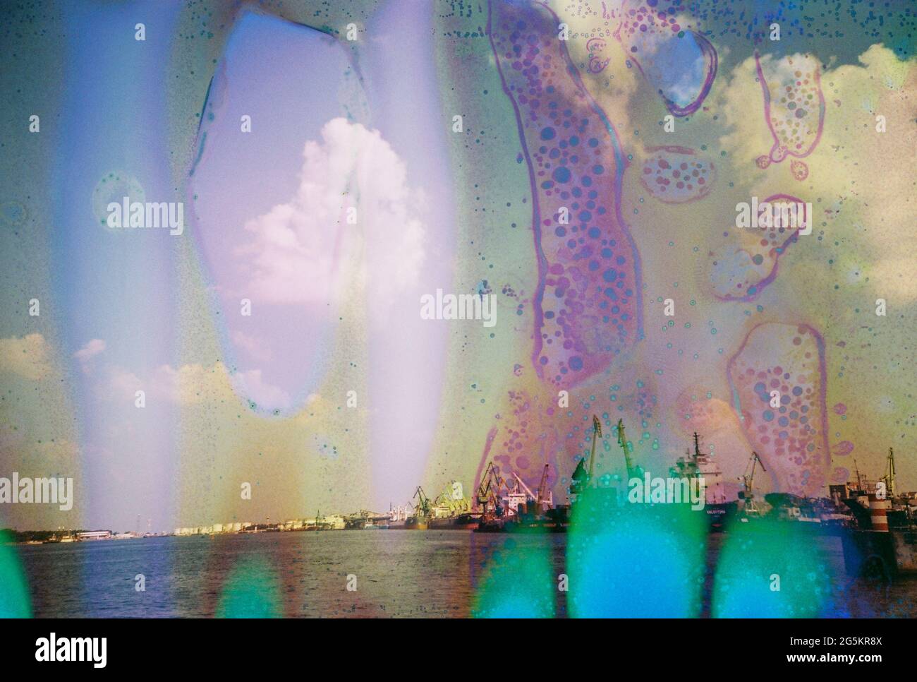 Vintage distressed blurry and grained photo. Damaged camera film ...