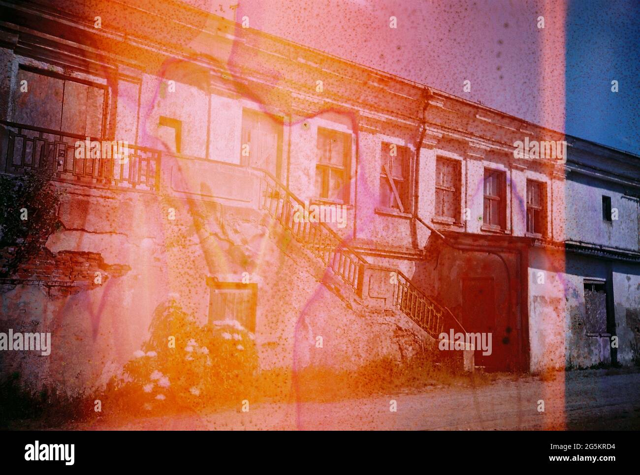 Vintage distressed blurry and grained photo. Damaged camera film ...