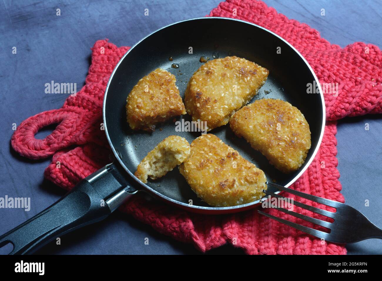Meat substitute in pan, imitation meat, nugget, Germany, Europe Stock ...
