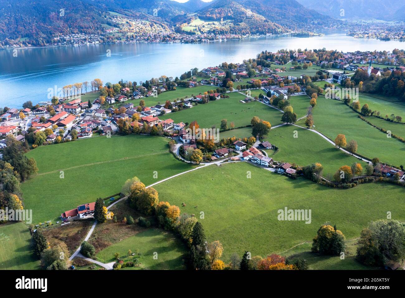 Aerial view, Bad Wiessee and Abwinkl, Tegernsee, Upper Bavaria, Bavaria ...