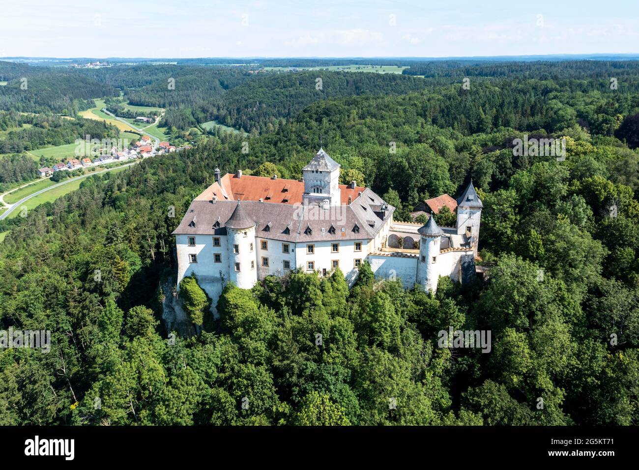 Aerial view, Greifenstein Castle, Heiligenstadt, Franconian Switzerland ...