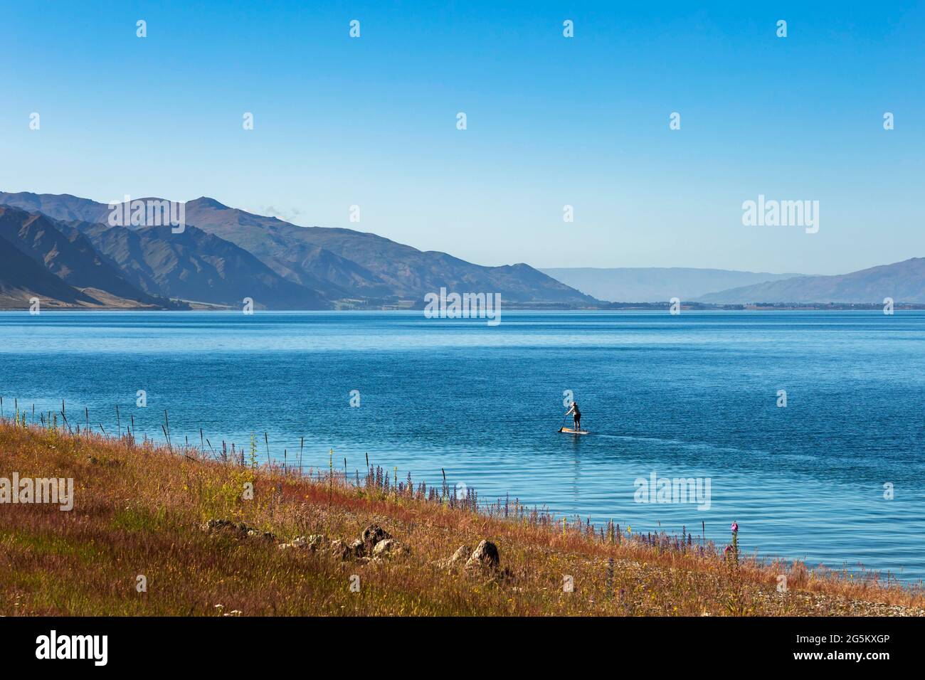 Guy on SUP, Lake H?wea, Lake H?wea, Otago Region, Queenstown-Lakes ...