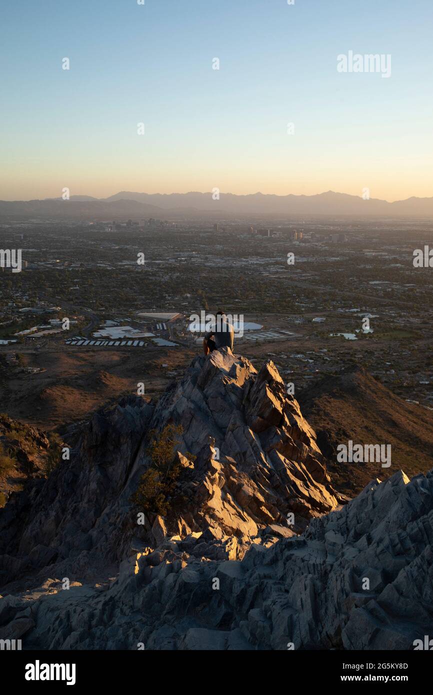 View overlooking the downtown Phoenix skyline from Piestawa Peak Stock ...