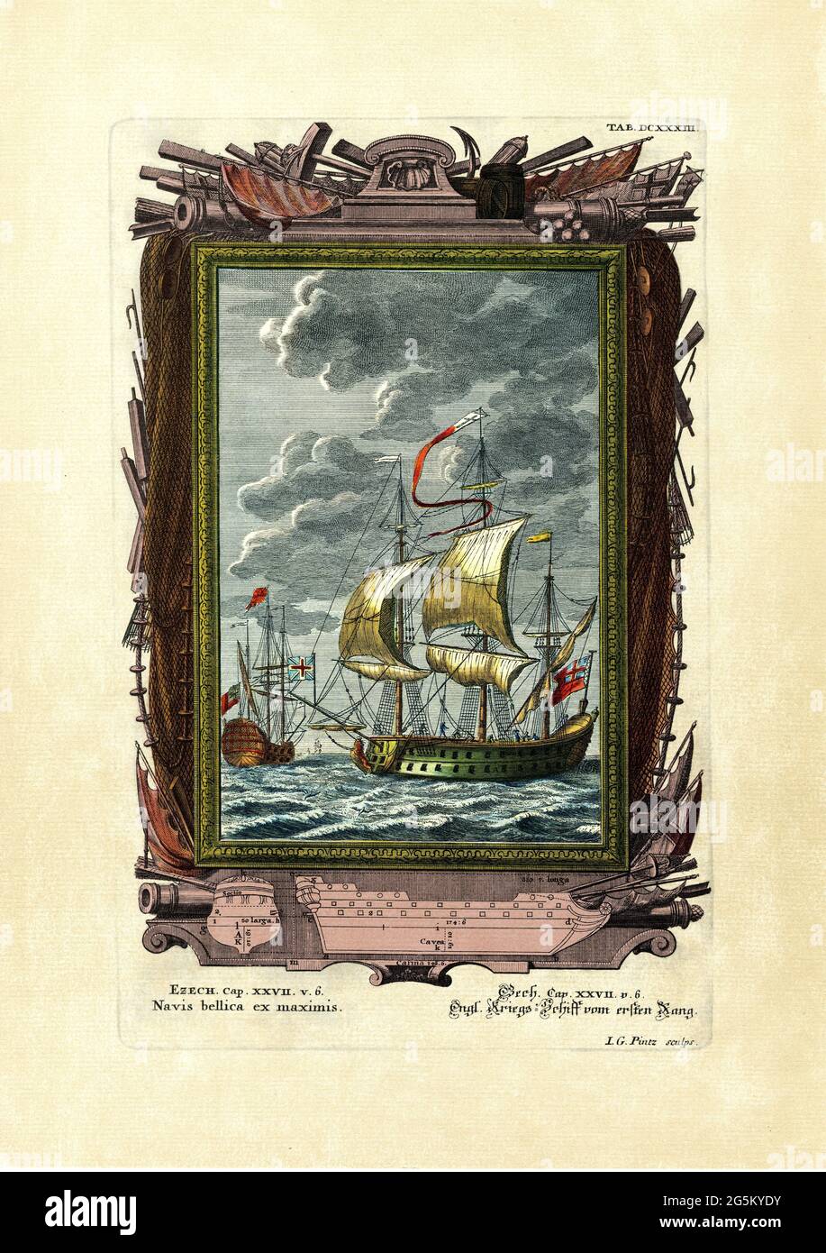 Ezekiel 27/6, English warship of the first rank, plate 633 from Physica ...