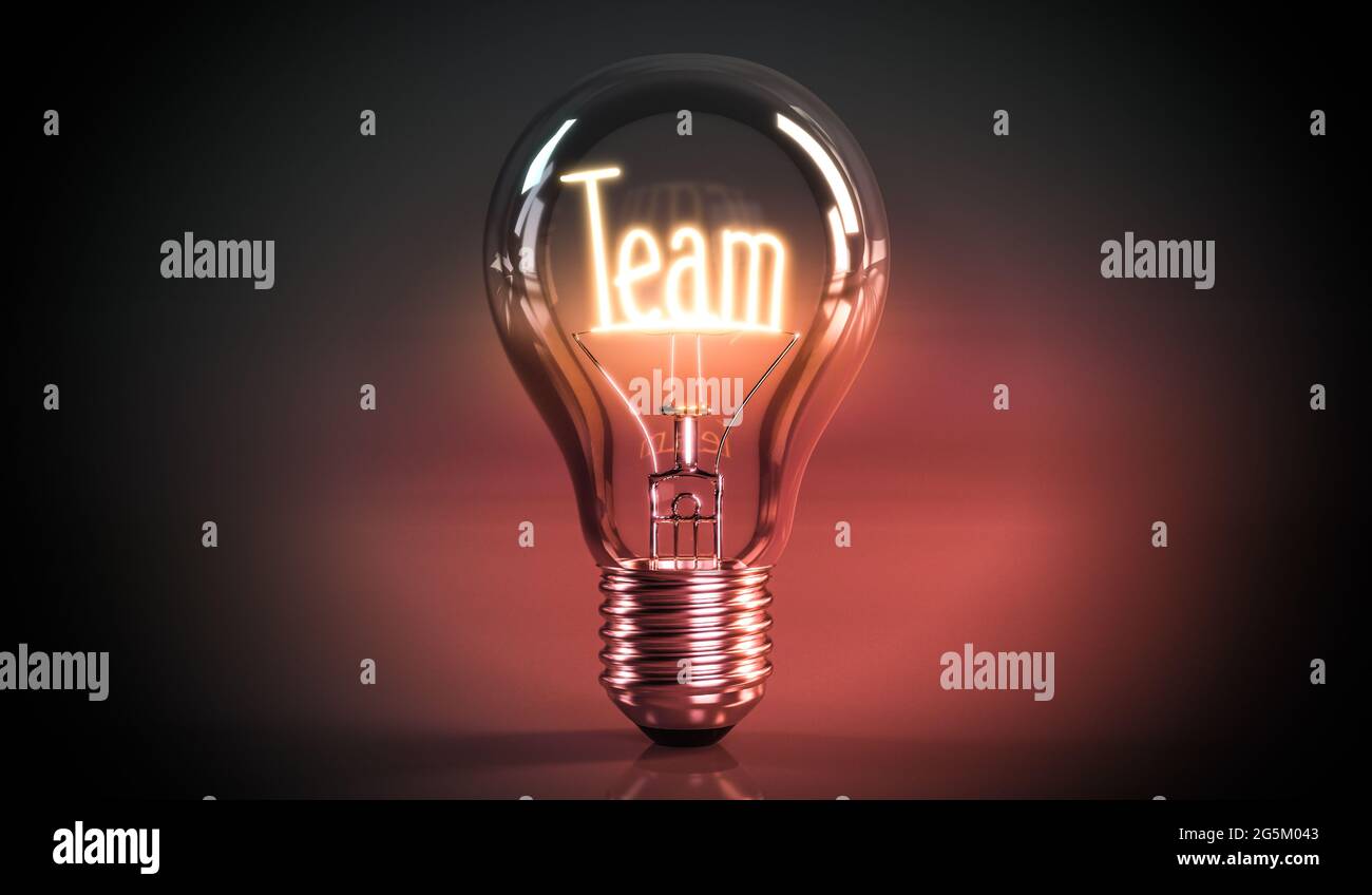 Team concept - shining light bulb - 3D illustration Stock Photo - Alamy