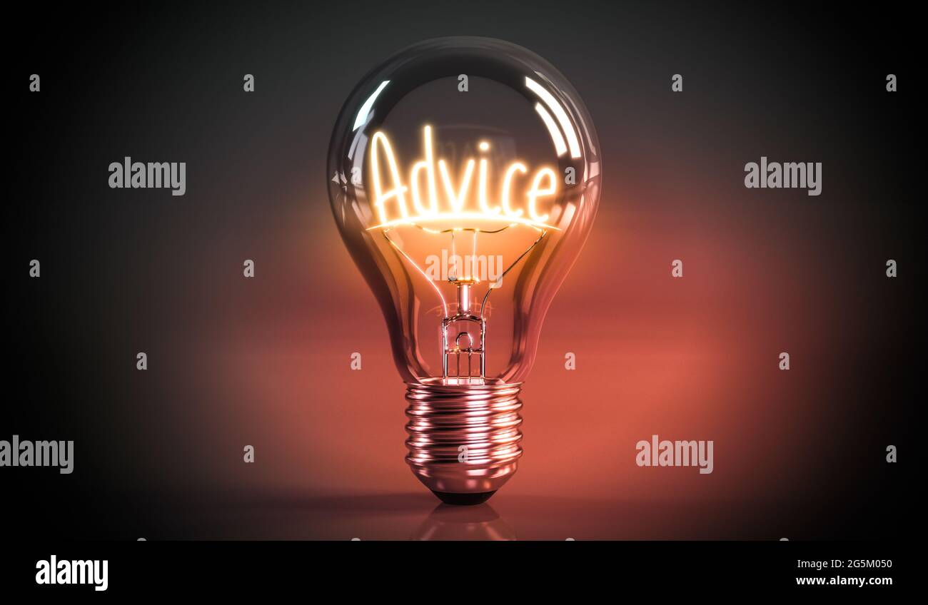 Advice concept - shining light bulb - 3D illustration Stock Photo - Alamy