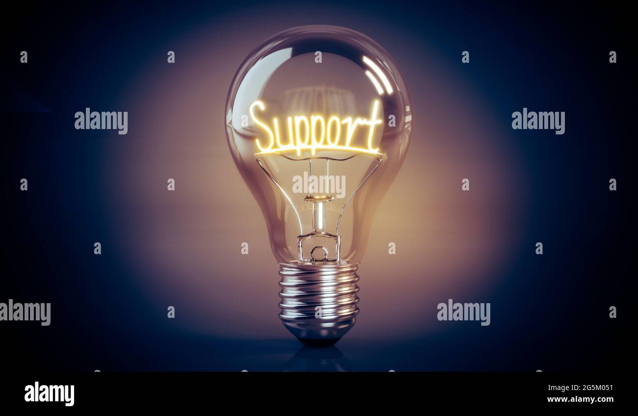 Support concept - shining light bulb - 3D illustration Stock Photo - Alamy