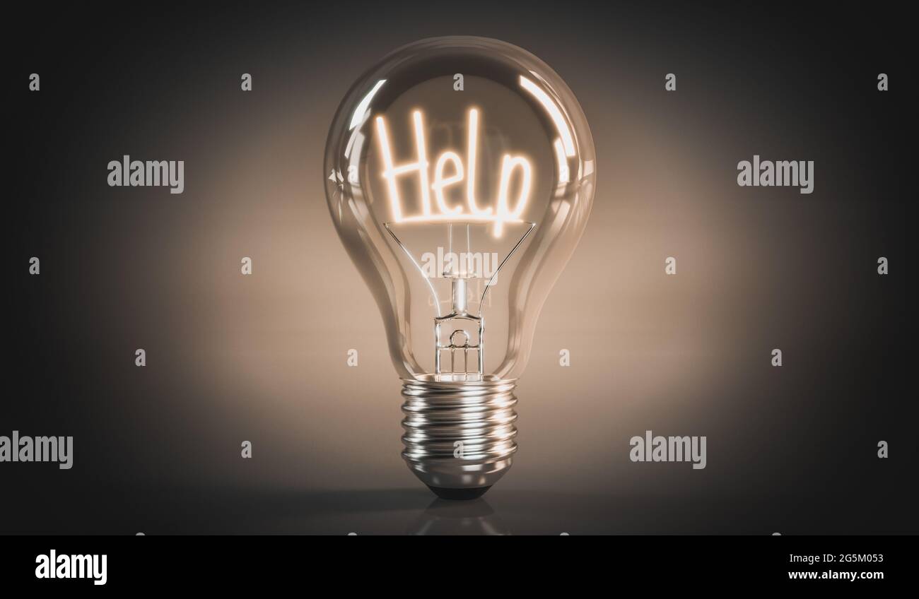 Help concept - shining light bulb - 3D illustration Stock Photo - Alamy
