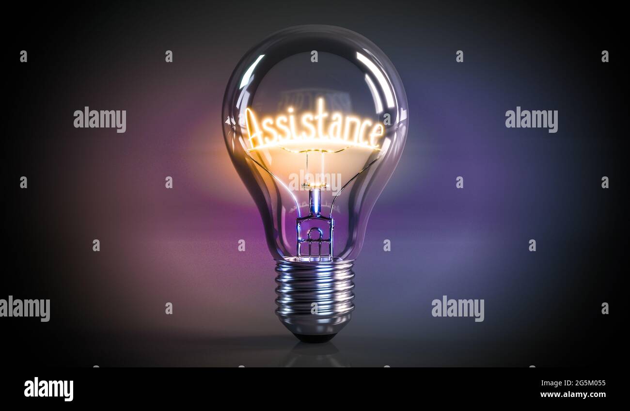 Assistance concept - shining light bulb - 3D illustration Stock Photo ...