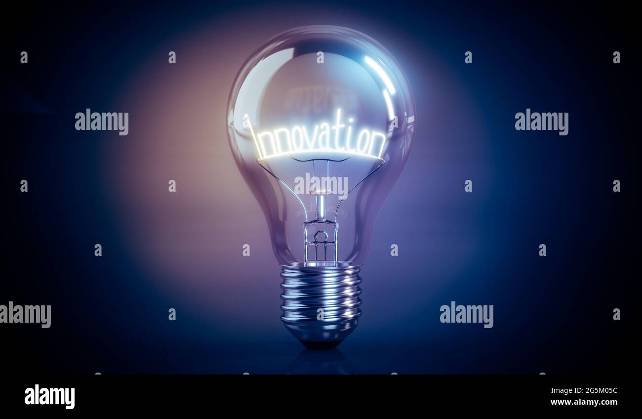 Innovation concept - shining light bulb - 3D illustration Stock Photo ...