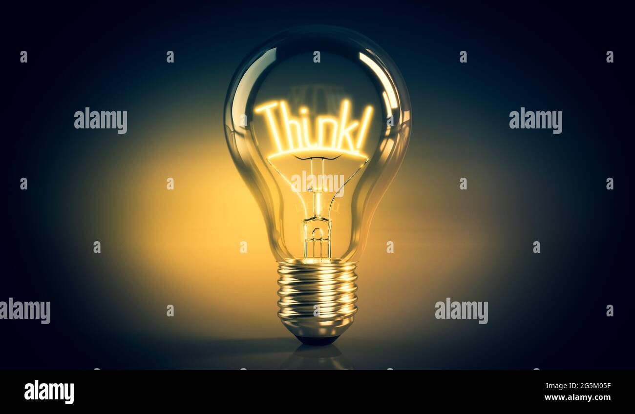 Thinking concept - shining light bulb - 3D illustration Stock Photo - Alamy