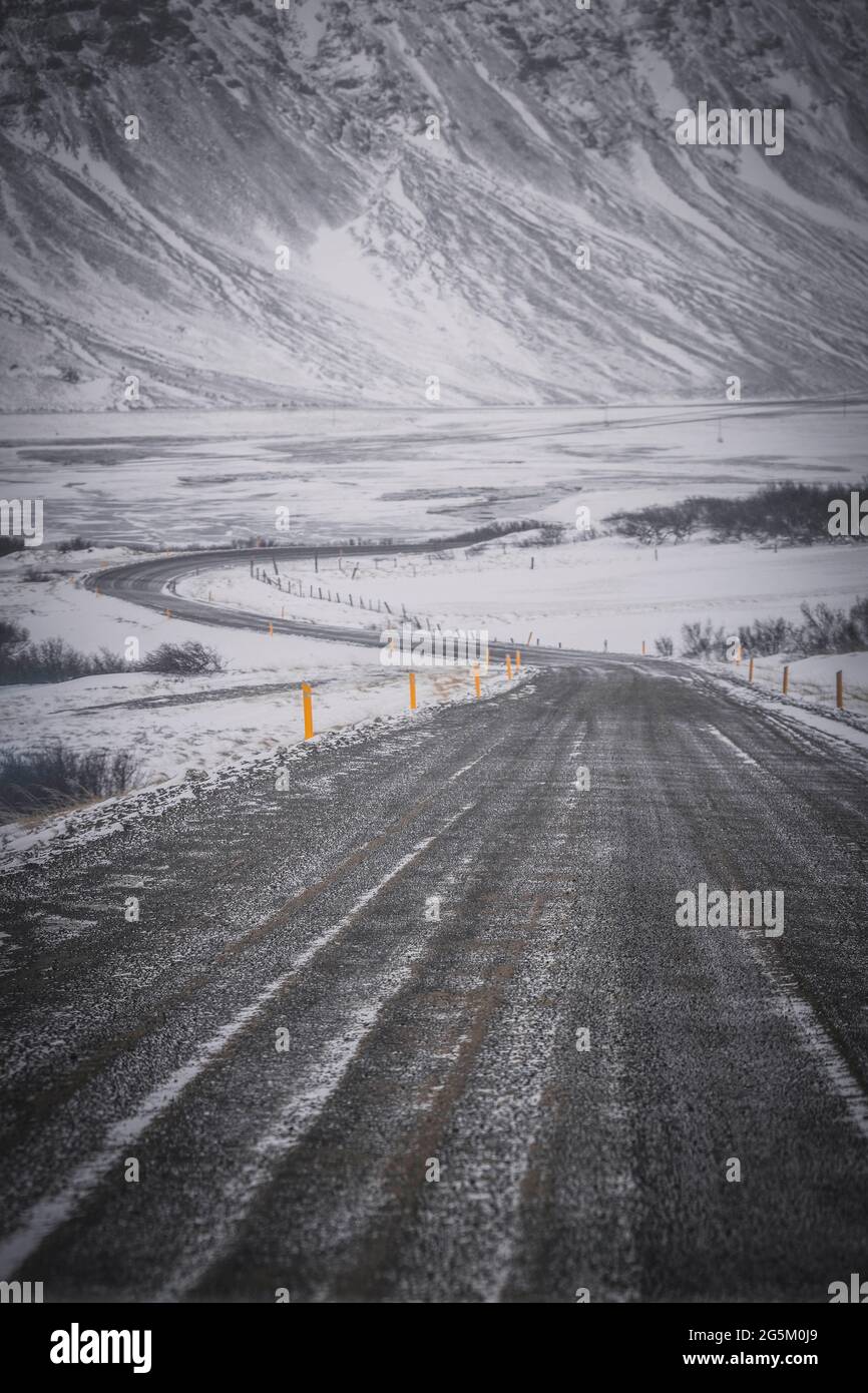 extreme road frozen in north iceland Stock Photo - Alamy