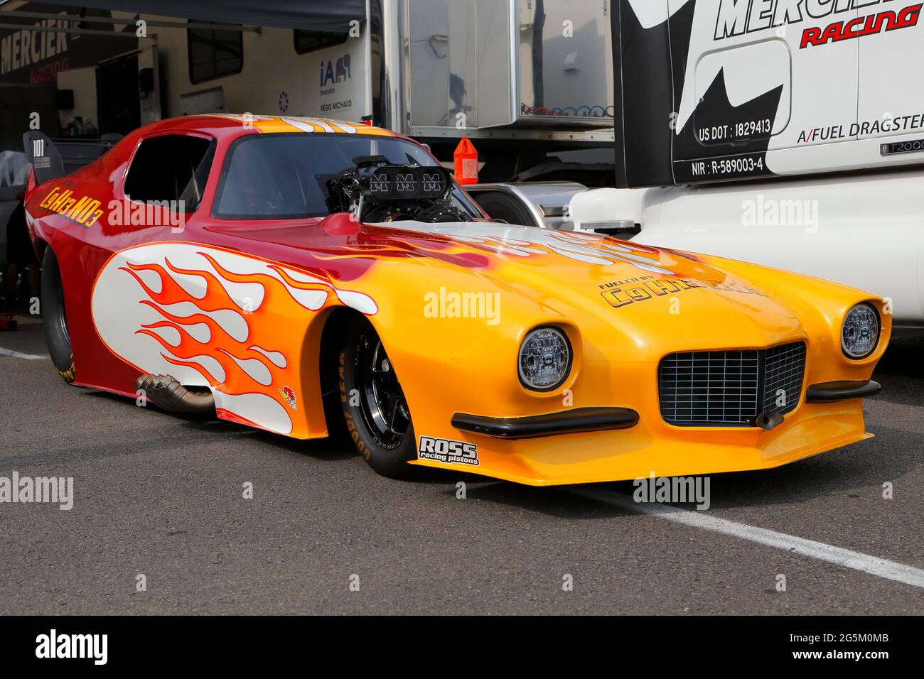 Colourful painted race car, Dragway Napierville, Province of Quebec ...