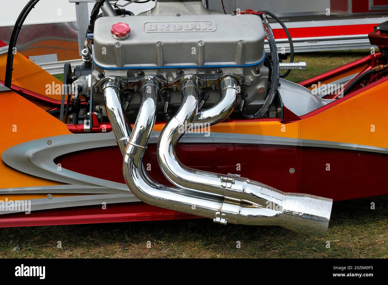 Nitro fuel engine of a race car, Dragway Napierville, Province of ...