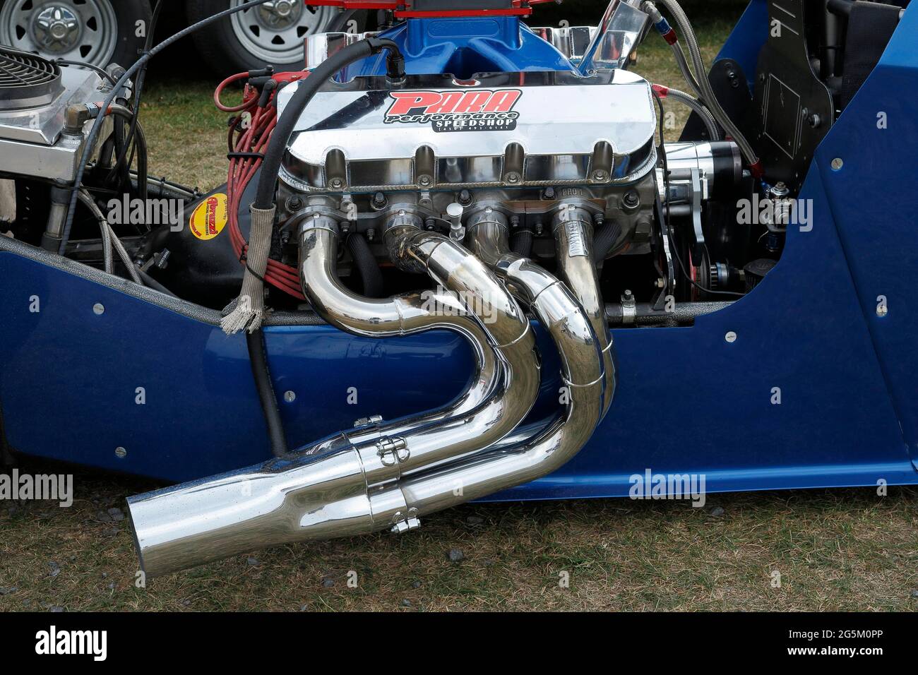 Nitro fuel engine of a race car, Dragway Napierville, Province of ...