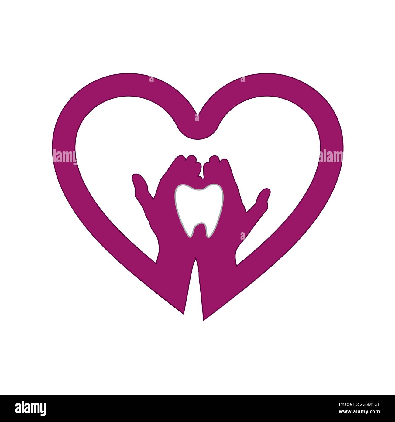 Hand with tooth in heart icon logo. Concept of love your tooth Stock ...