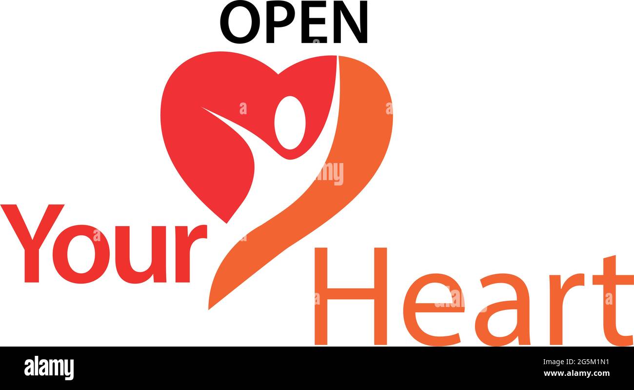 Open your heart with people icon. Flat vector illustration on white ...