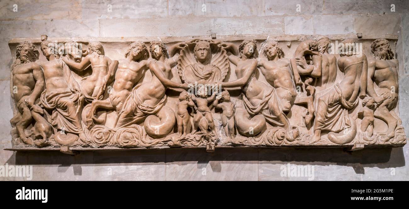 Tritons and Nereids, front Roman sarcophagus, II or III century, Museo ...