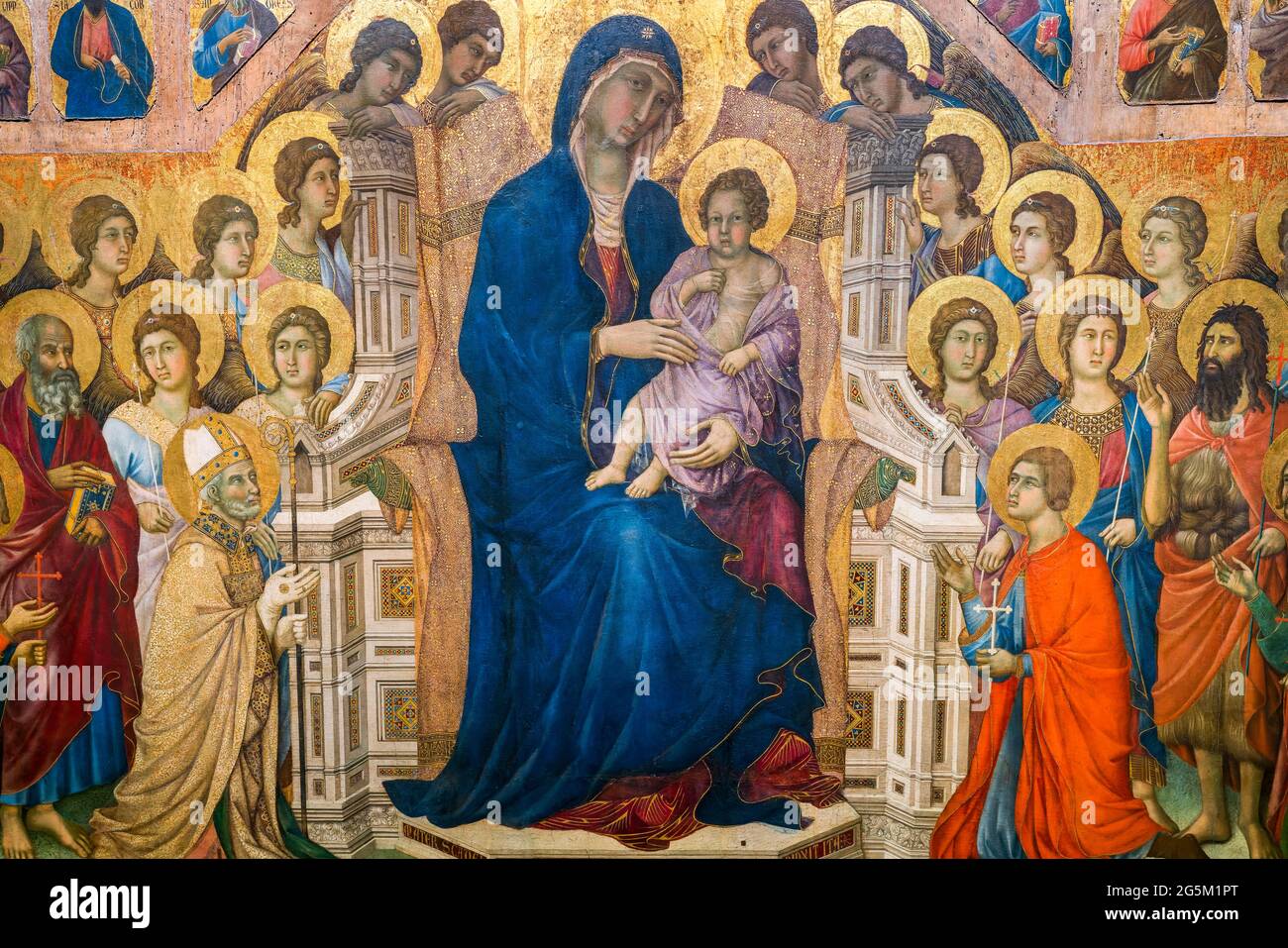 Enthroned Mother of God with Child, Angels and Saints, Maestà of Duccio, ca. 1283, painter ...