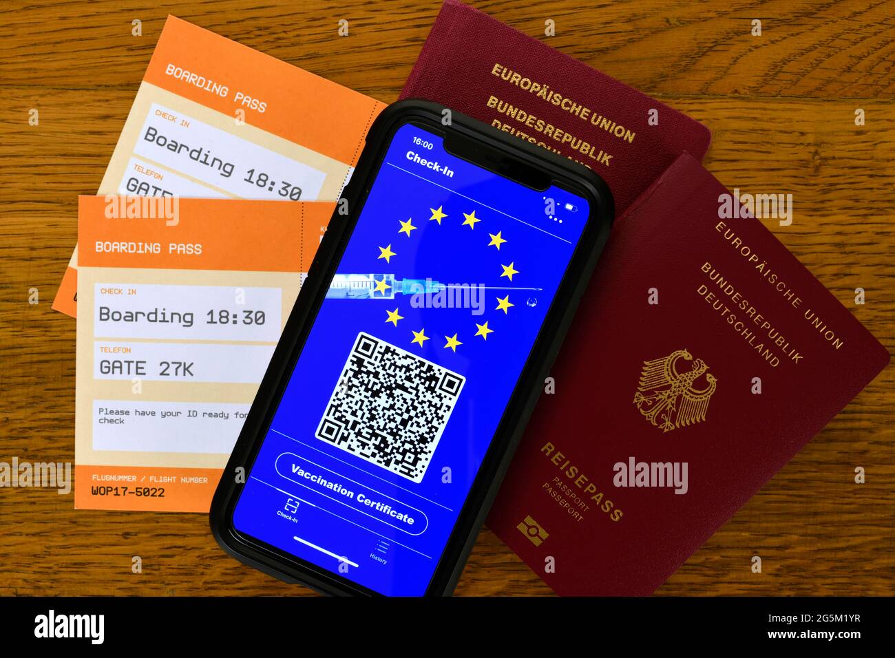 Symbol photo vaccination privilege, smartphone with digital European ...
