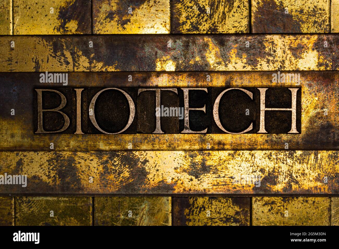 Biotech text on grunge textured copper and gold background Stock Photo ...