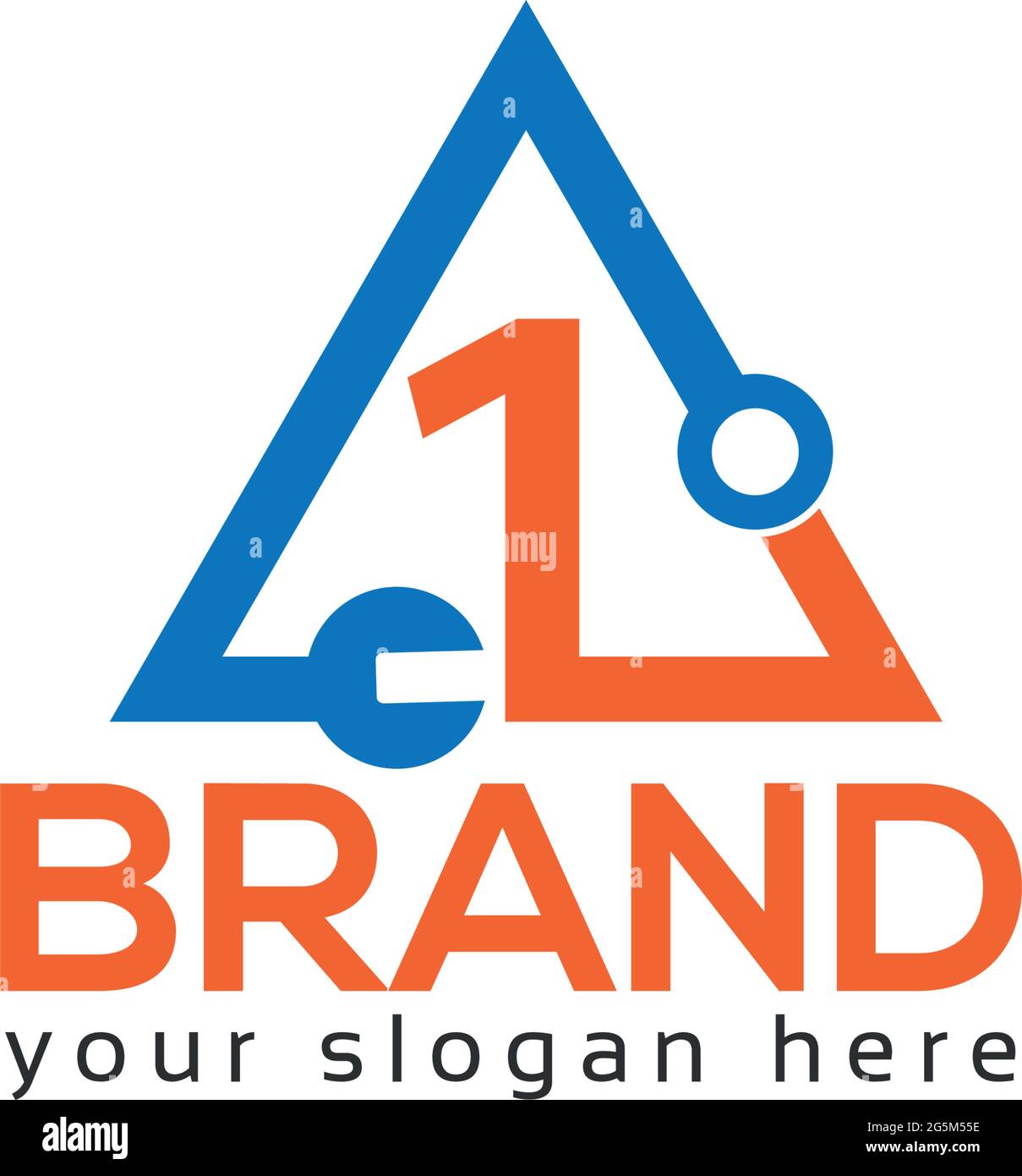 One with wrench vector logo . Flat vector illustration on white ...