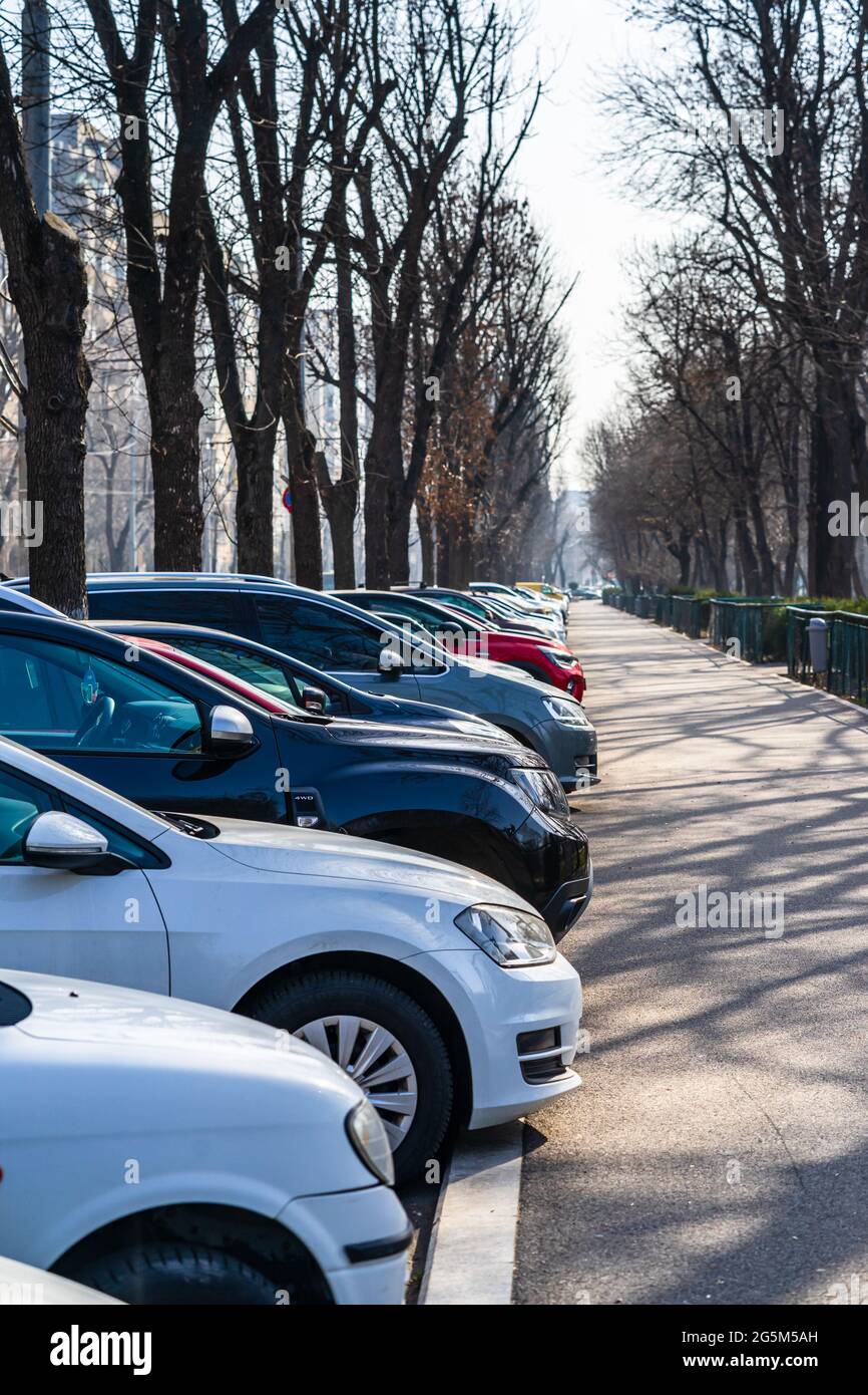 Parked cars along the street. Bucharest, Romania, 2021 Stock Photo - Alamy