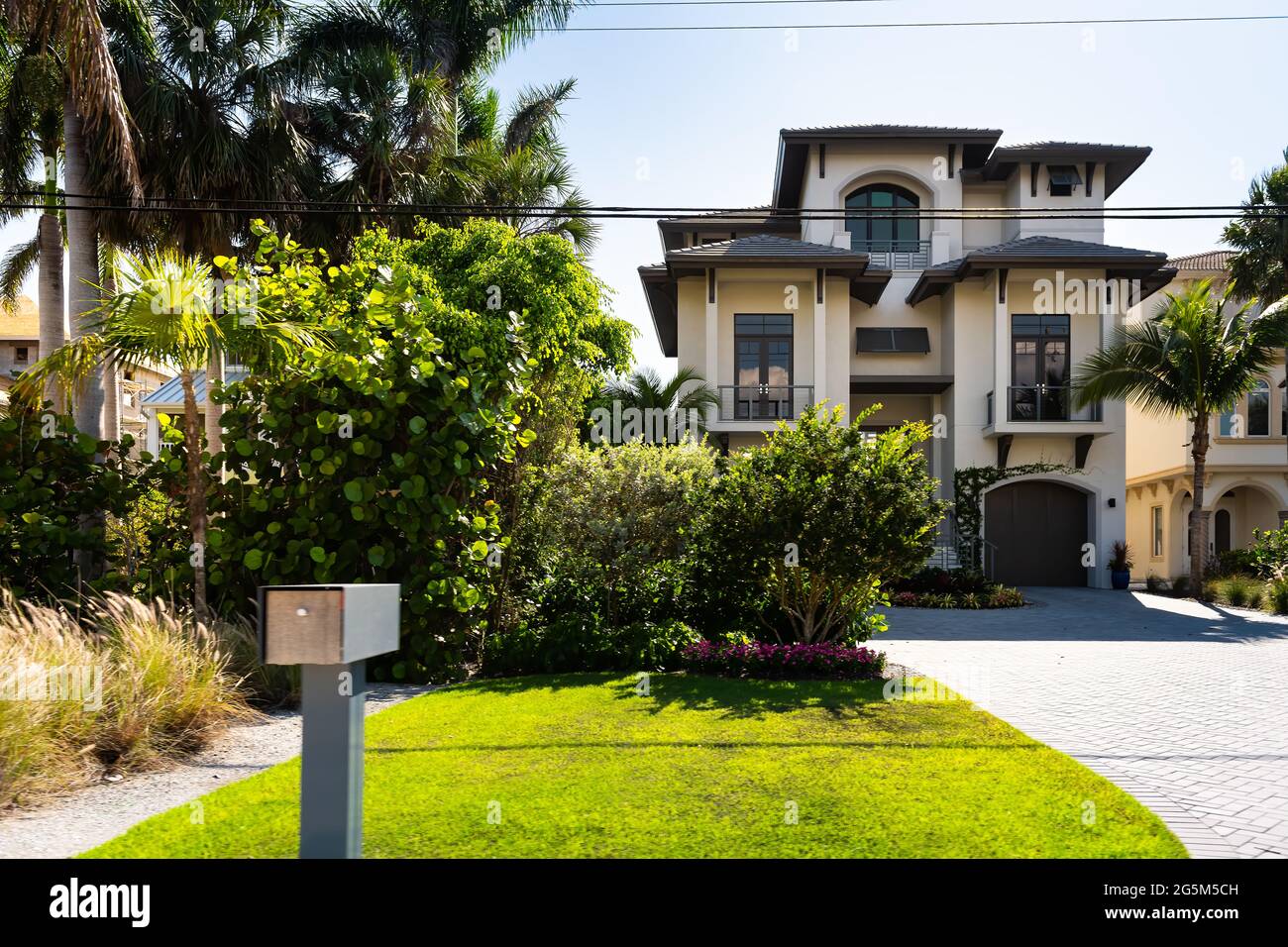 Bonita Springs, Florida gulf of mexico coast with mailbox at luxury ...