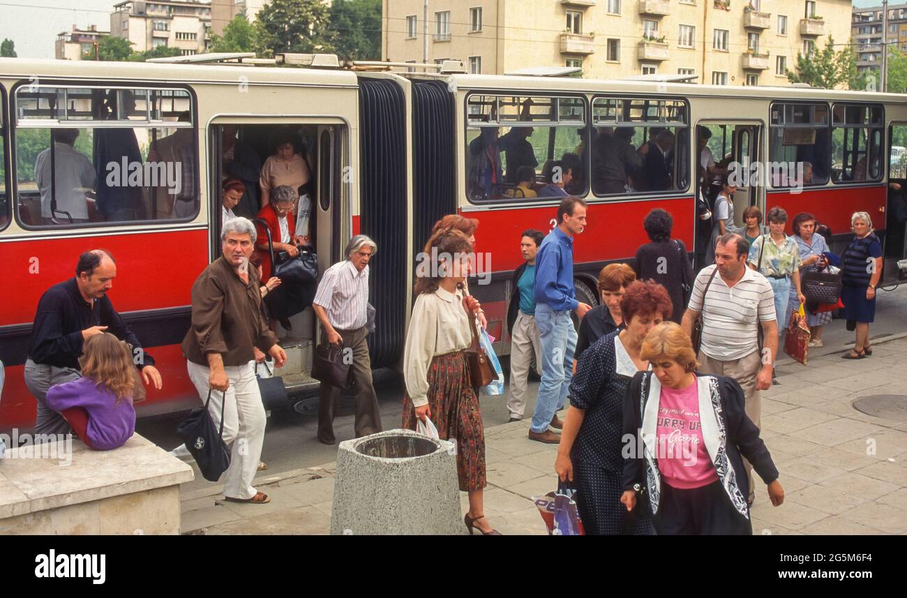 SOFIA, BULGARIA - People exit bus in central Sofia Stock Photo - Alamy