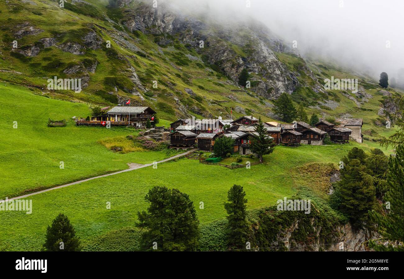 old wooden hut cabin in mountain alps at rural fall landscape Stock ...
