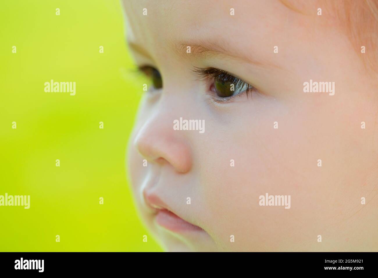 Portrait of little baby. Concept of kids macro cropped face close-up ...
