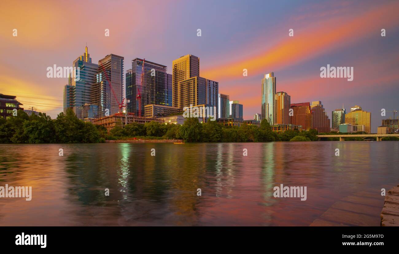 Beautiful Austin skyline. Austin, Texas on the Colorado River Stock ...